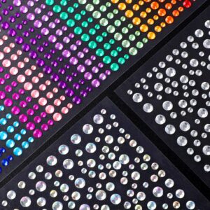 1600 Pcs 3/4/5/6 mm Self Adhesive Face Gems Rhinestones, Face Jewels Diamonds Sticky Gems for Makeup Hair Crafts Halloween Decorations