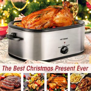 22 Quart Roaster Oven, Electric Turkey Roaster with Self-Basting Lid Design, Large Stainless Steel Electric Turkey Roaster Oven Large Roaster with Removable Pan & Rack, Silver