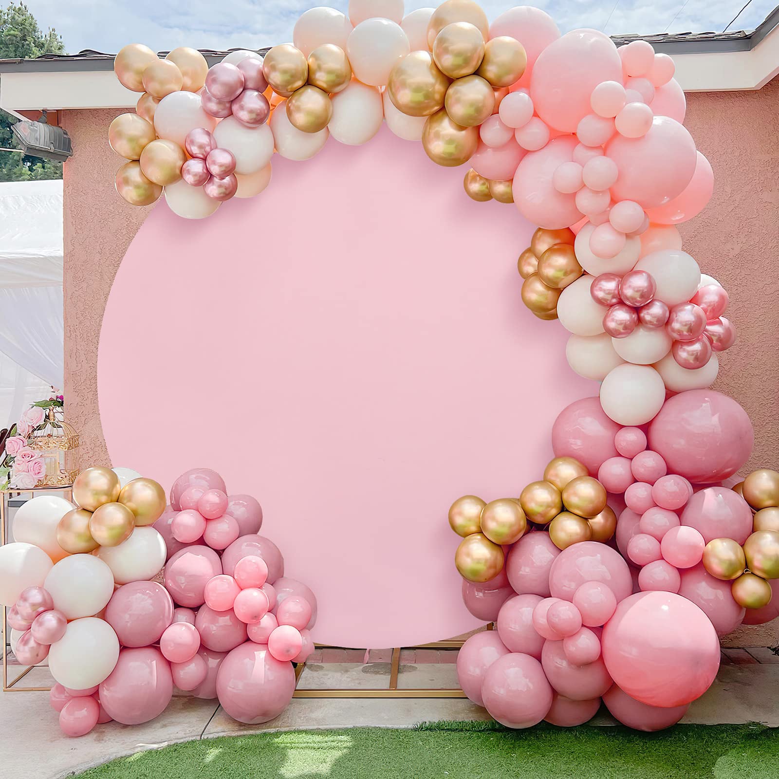 Pink Round Backdrop Cover 7.2x7.2ft Pink Circle Birthday Photo Photography Background for Party Baby Shower Wedding Decorations (Frame Not Included)