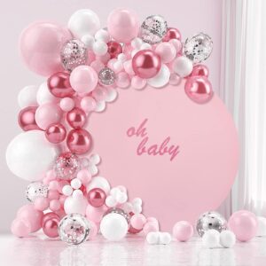 Pink Round Backdrop Cover 7.2x7.2ft Pink Circle Birthday Photo Photography Background for Party Baby Shower Wedding Decorations (Frame Not Included)