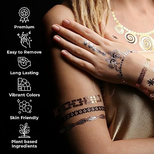 Vanli's Metallic 10 Temporary Tattoo Markers, Temporary Tattoo Pens with 30 Tattoo Stencils. Stocking Stuffers For Kids, Boys, Girls, Women.