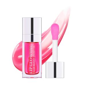 hydrating lip glow oil, moisturizing lip gloss, plumping lip oil, non-sticky long lasting lip oil gloss, transparent lip oil tinted, reduce lip lines (raspberry(#007))