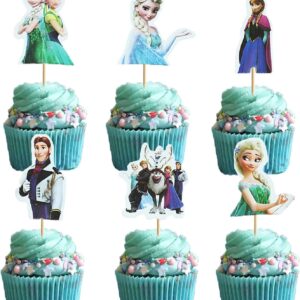 24pcs Froze Princess Cupcake toppers Froze Birthday Party Supplies Cake Decorations, Ice Princess Theme Birthday Party Topper for Children