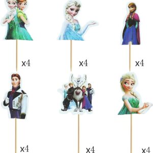 24pcs Froze Princess Cupcake toppers Froze Birthday Party Supplies Cake Decorations, Ice Princess Theme Birthday Party Topper for Children