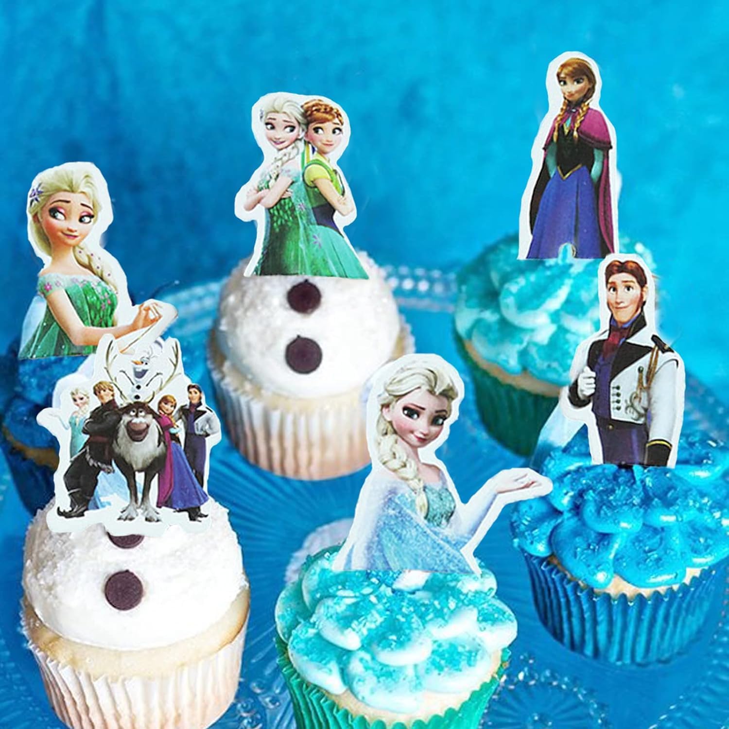 24pcs Froze Princess Cupcake toppers Froze Birthday Party Supplies Cake Decorations, Ice Princess Theme Birthday Party Topper for Children