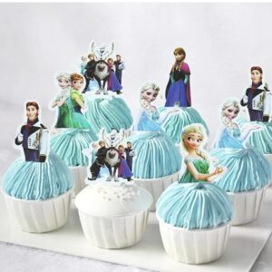 24pcs Froze Princess Cupcake toppers Froze Birthday Party Supplies Cake Decorations, Ice Princess Theme Birthday Party Topper for Children