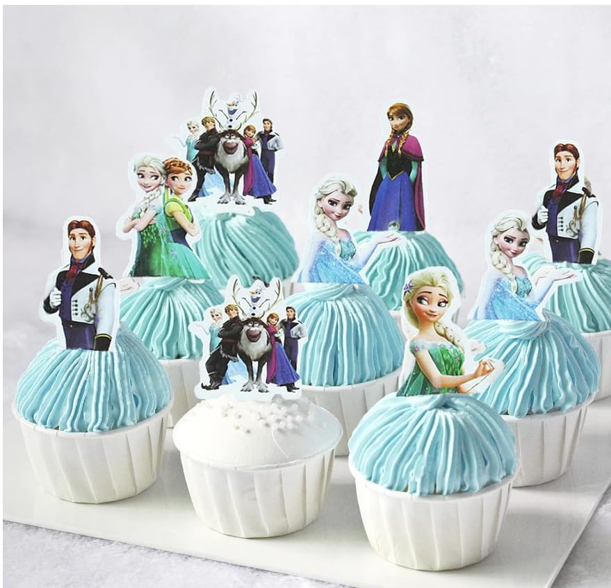 24pcs Froze Princess Cupcake toppers Froze Birthday Party Supplies Cake Decorations, Ice Princess Theme Birthday Party Topper for Children