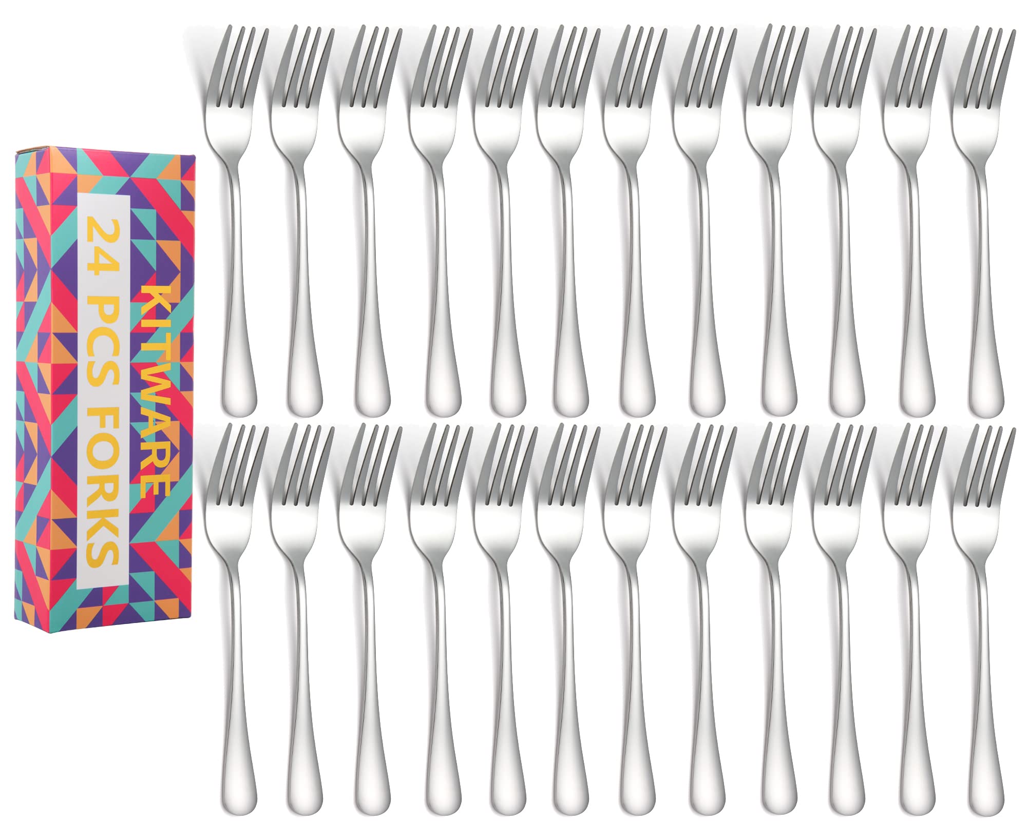 24 Pieces forks silverware, Food Grade Stainless Steel Forks Silverware, Metal Forks Set for Home Kitchen Restaurant, Cutlery Flatware Forks, Mirror Polished & Dishwasher Safe - 8 Inch