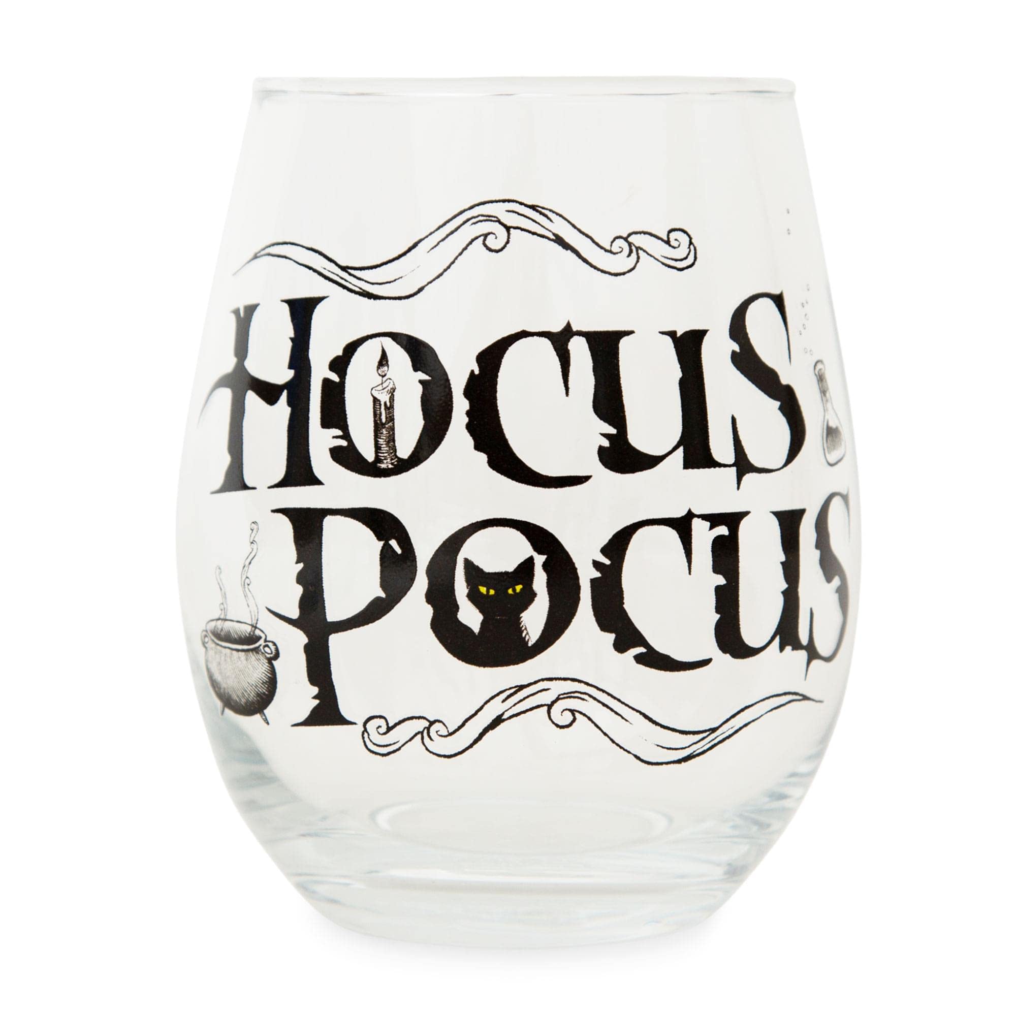 Disney Hocus Pocus Teardrop Stemless Wine Glass | Tumbler Cup For Mimosas, Cocktails | Home Barware For Liquor, Kitchen Decor | Sanderson Sisters Halloween Gifts And Collectibles | Holds 20 Ounces