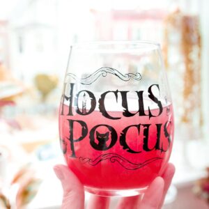 Disney Hocus Pocus Teardrop Stemless Wine Glass | Tumbler Cup For Mimosas, Cocktails | Home Barware For Liquor, Kitchen Decor | Sanderson Sisters Halloween Gifts And Collectibles | Holds 20 Ounces