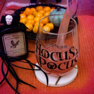 Disney Hocus Pocus Teardrop Stemless Wine Glass | Tumbler Cup For Mimosas, Cocktails | Home Barware For Liquor, Kitchen Decor | Sanderson Sisters Halloween Gifts And Collectibles | Holds 20 Ounces