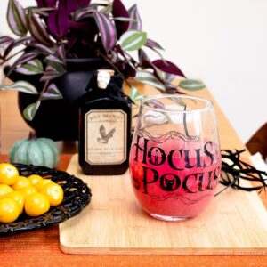 Disney Hocus Pocus Teardrop Stemless Wine Glass | Tumbler Cup For Mimosas, Cocktails | Home Barware For Liquor, Kitchen Decor | Sanderson Sisters Halloween Gifts And Collectibles | Holds 20 Ounces