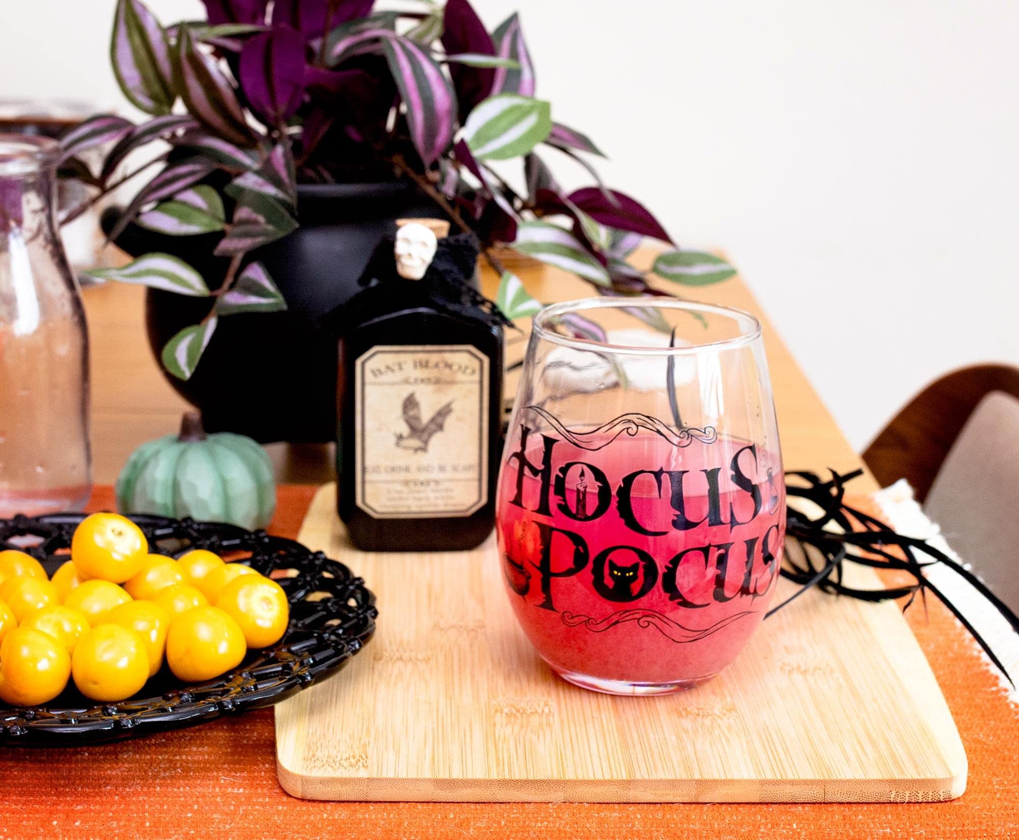 Disney Hocus Pocus Teardrop Stemless Wine Glass | Tumbler Cup For Mimosas, Cocktails | Home Barware For Liquor, Kitchen Decor | Sanderson Sisters Halloween Gifts And Collectibles | Holds 20 Ounces