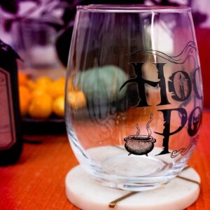 Disney Hocus Pocus Teardrop Stemless Wine Glass | Tumbler Cup For Mimosas, Cocktails | Home Barware For Liquor, Kitchen Decor | Sanderson Sisters Halloween Gifts And Collectibles | Holds 20 Ounces