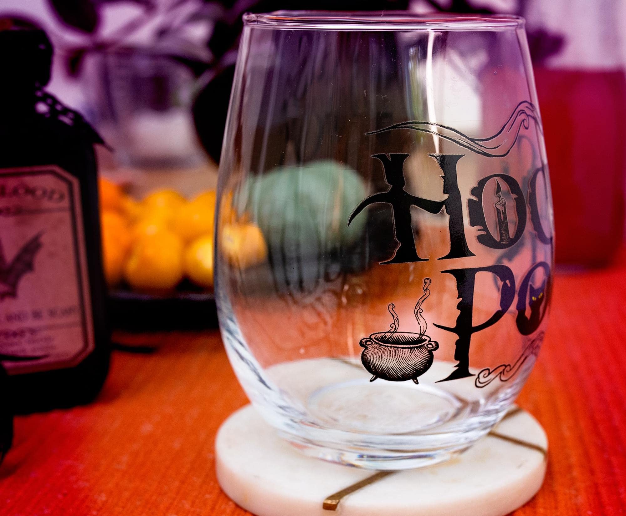 Disney Hocus Pocus Teardrop Stemless Wine Glass | Tumbler Cup For Mimosas, Cocktails | Home Barware For Liquor, Kitchen Decor | Sanderson Sisters Halloween Gifts And Collectibles | Holds 20 Ounces