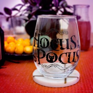 Disney Hocus Pocus Teardrop Stemless Wine Glass | Tumbler Cup For Mimosas, Cocktails | Home Barware For Liquor, Kitchen Decor | Sanderson Sisters Halloween Gifts And Collectibles | Holds 20 Ounces