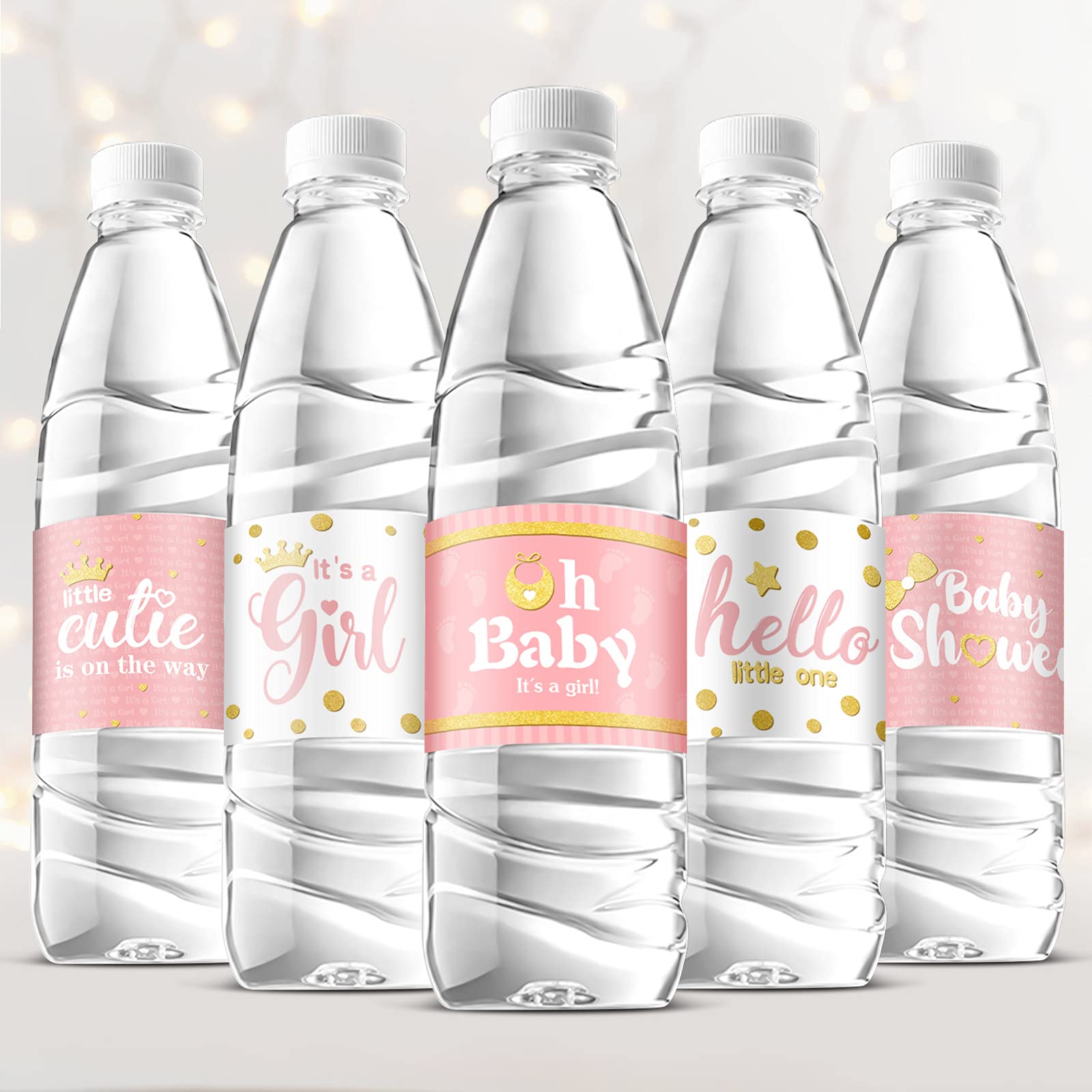 80 Pieces Baby Shower Water Bottle Labels Shower Water Bottle Stickers Wrappers Waterproof Baby Shower Labels for Baby Shower Party Decoration (Pink Girl Style)