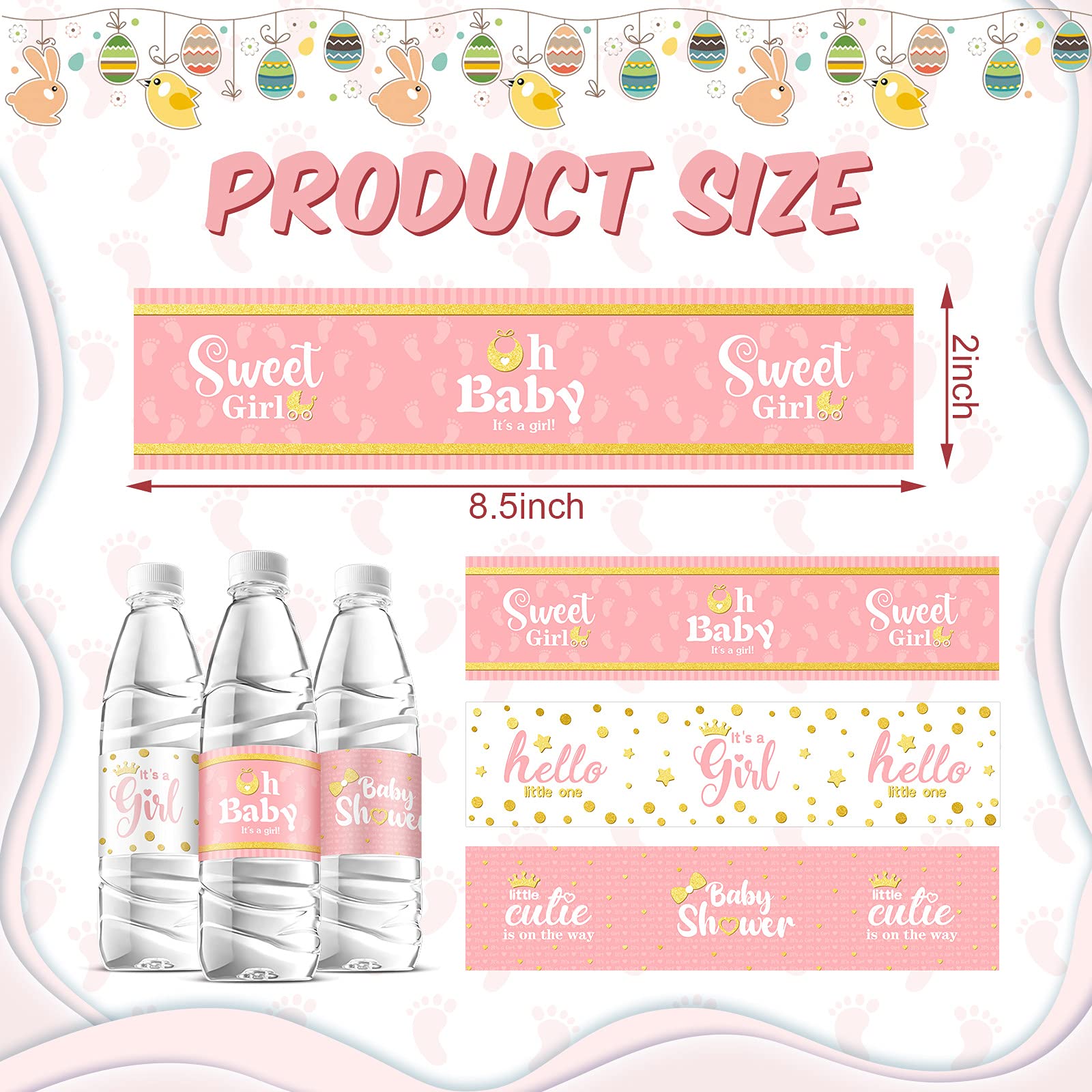 80 Pieces Baby Shower Water Bottle Labels Shower Water Bottle Stickers Wrappers Waterproof Baby Shower Labels for Baby Shower Party Decoration (Pink Girl Style)