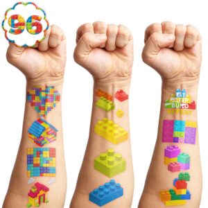 96PCS Building Block Temporary Tattoos Birthday Party Supplies Decorations Tattoos Stickers Super Cute Party Favors Kids Girls Boys Gifts Classroom School Prizes Rewards Themed