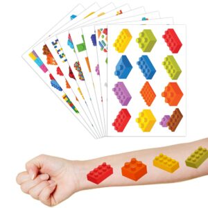 96PCS Building Block Temporary Tattoos Birthday Party Supplies Decorations Tattoos Stickers Super Cute Party Favors Kids Girls Boys Gifts Classroom School Prizes Rewards Themed