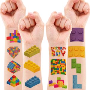 96PCS Building Block Temporary Tattoos Birthday Party Supplies Decorations Tattoos Stickers Super Cute Party Favors Kids Girls Boys Gifts Classroom School Prizes Rewards Themed