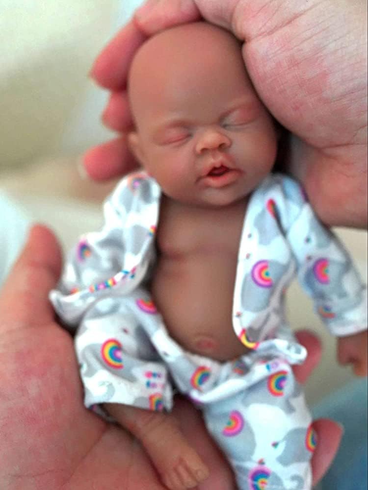 Miaio 7" Micro Preemie Full Body Silicone Black Baby Doll Girl Lifelike Mini Reborn Doll