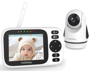 hellobaby baby monitor with 3.2'' ips screen - baby camera monitor with remote pan-tilt-zoom camera no wifi, infrared night vision, 1000ft wireless connection