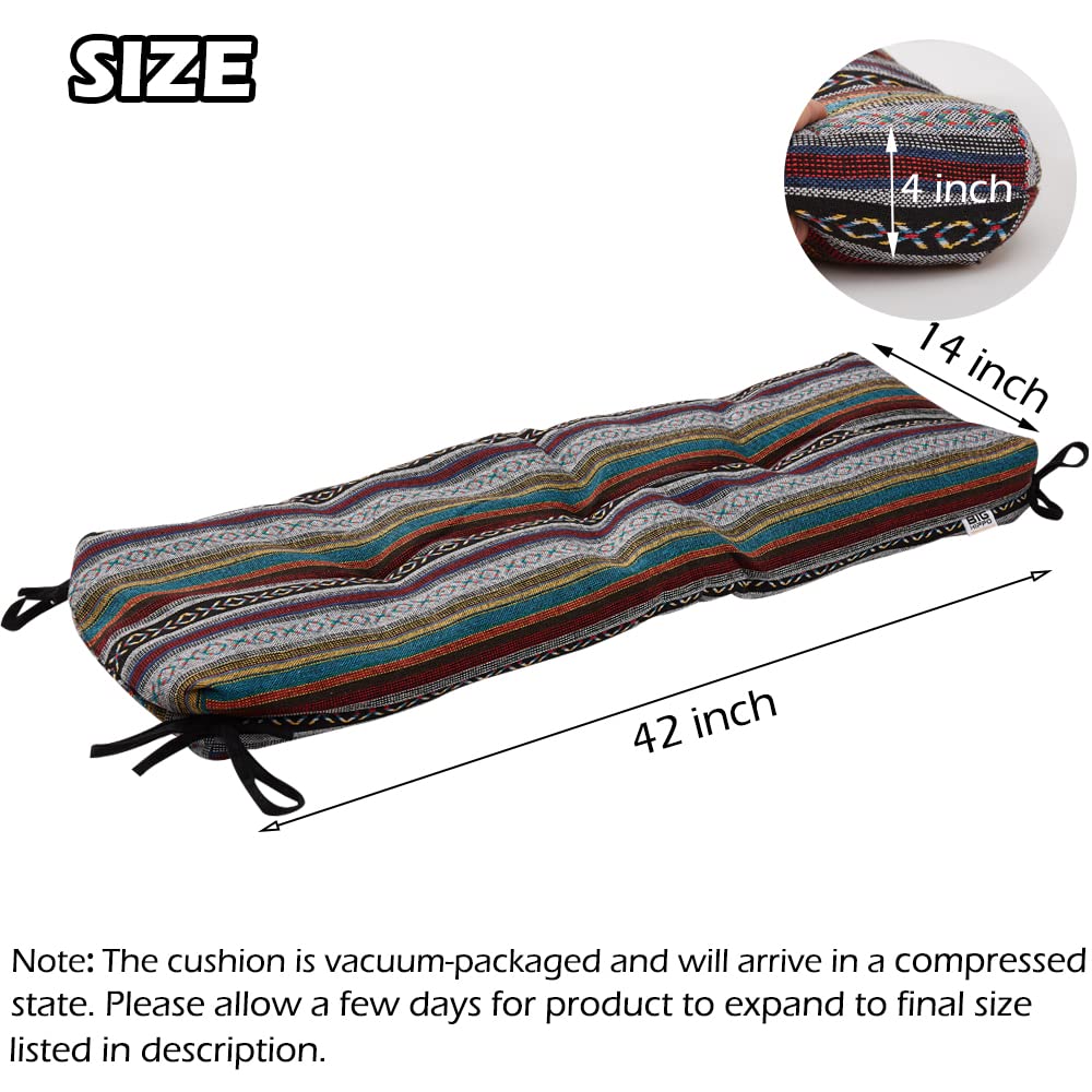 Big Hippo Bench Cushion 42 inch, Patio Bench Cushion Indoor, Patio Furniture Chair Cushion Bench Pad, Porch Swing Cushion with Ties