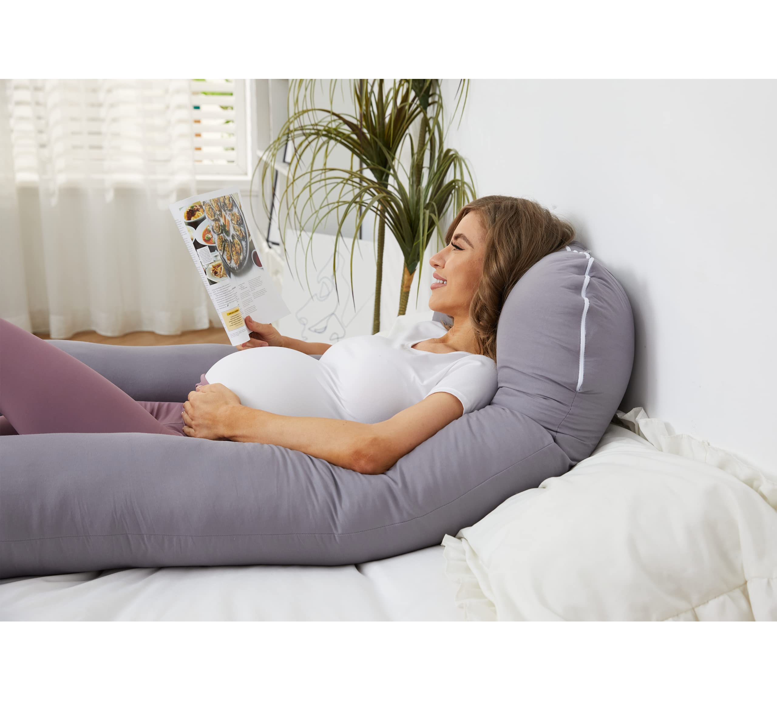 ZZZhen Pregnancy Pillow for Sleeping, U Shaped Maternity Pillow - 56 Inch with Grey Microfiber Removable Cover, Multi- Use and Support Back, HIPS, Legs, Belly for Pregnant Women Sleeping