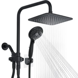 vxv 8'' high pressure rainfall shower head with 6 function handheld shower spray, dual shower head combo with adjustable slide bar, luxury matte black