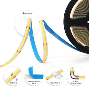 BTF-LIGHTING FCOB COB Flexible High Density Uniform Light LED Strip 14W/m 2x16.4FT Total 32.8FT DC24V Daylight White 6000K 528LED/m CRI 90+ 10mm Width LED Ribbon (No Adapter or Controller)