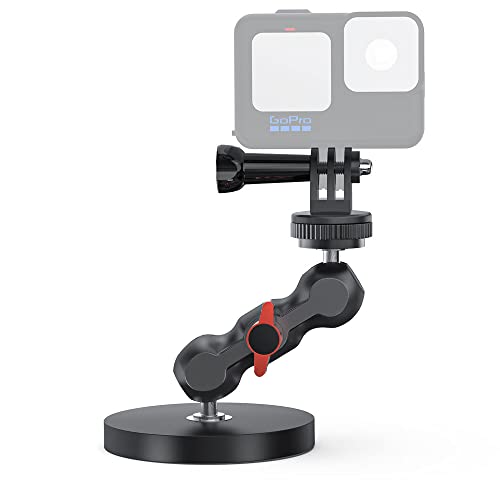 SUREWO Magnetic Camera Mount with Mini Universal Head, Magnetic Mount Base Stand with 1/4"-20 Thread Compatible with GoPro Hero 12 11 10 9 8 7 6 5 Black,D JI Osmo Action 4/3,AkASO and More