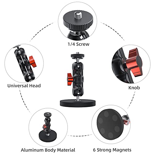 SUREWO Magnetic Camera Mount with Mini Universal Head, Magnetic Mount Base Stand with 1/4"-20 Thread Compatible with GoPro Hero 12 11 10 9 8 7 6 5 Black,D JI Osmo Action 4/3,AkASO and More