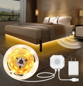 maticod motion sensor light indoor under bed lights under cabinet lights, motion activated led light strip for bedroom,warm white led closet lights motion sensored under cabinet lighting no app