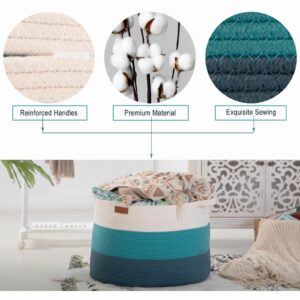 Sophia & William XXXLarge Cotton Rope Basket 21.7" x 21.7" x 13.8", Woven Nurery Storage Basket with Handle, Baby Laundry Basket Hamper for Toys Towels Comforters Blankets Pillows, 1 pack, Teal