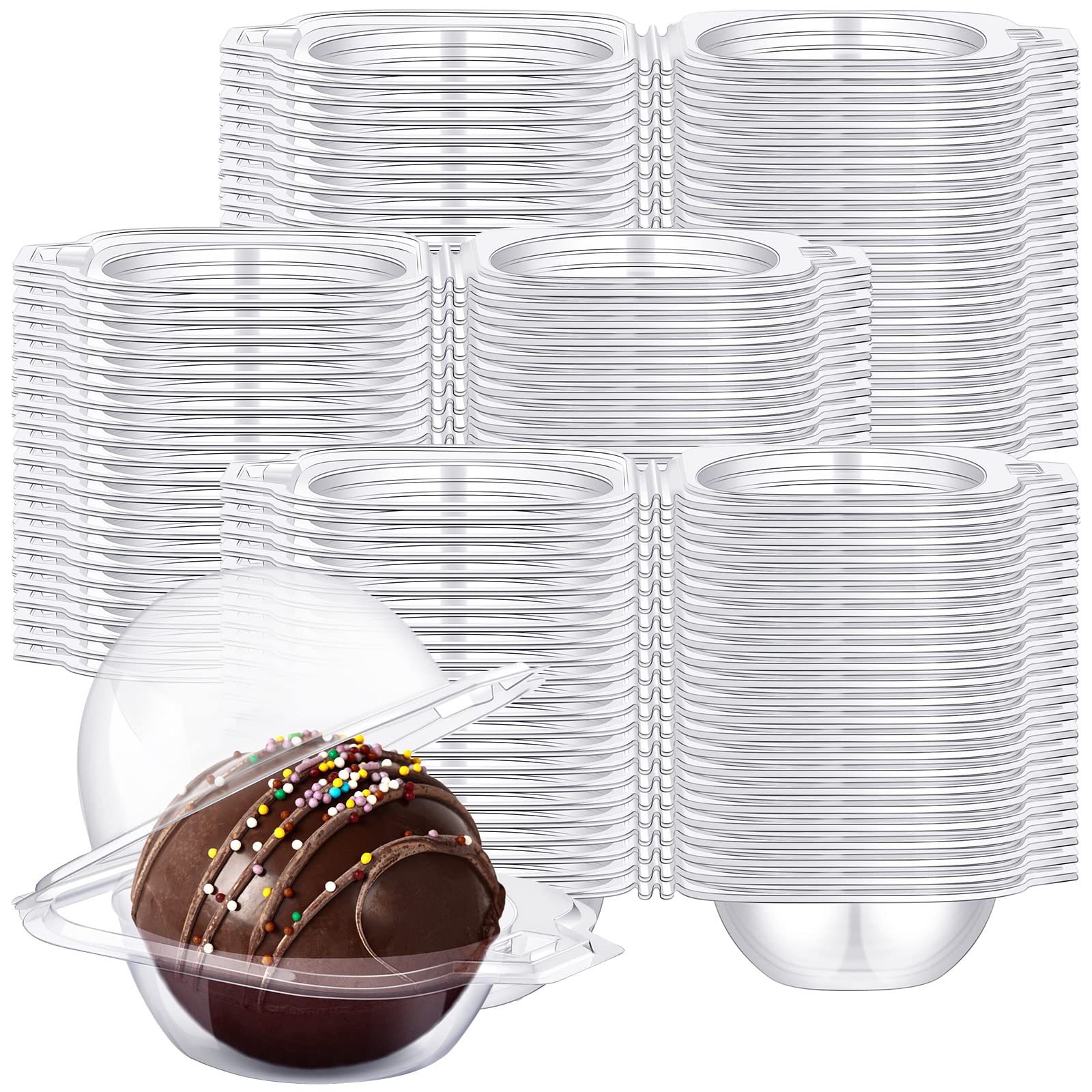 100 Pcs Hot Cocoa Bomb Packaging Box and Sticker Set 50 Individual Chocolate Bomb Box Plastic Disposable Cupcake Boxes Clear Cupcake Containers 50 Cocoa Bomb Stickers for Wedding Baby Shower Christmas