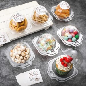 100 Pcs Hot Cocoa Bomb Packaging Box and Sticker Set 50 Individual Chocolate Bomb Box Plastic Disposable Cupcake Boxes Clear Cupcake Containers 50 Cocoa Bomb Stickers for Wedding Baby Shower Christmas