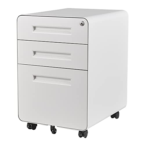 AFAIF 3 Drawer File Cabinet with Lock, Metal Filing Cabinets for Home Office, Small Rolling File Cabinet Under Desk Office Drawer Mobile Storage Cabinet fits Letter/Legal/A4 Size, White