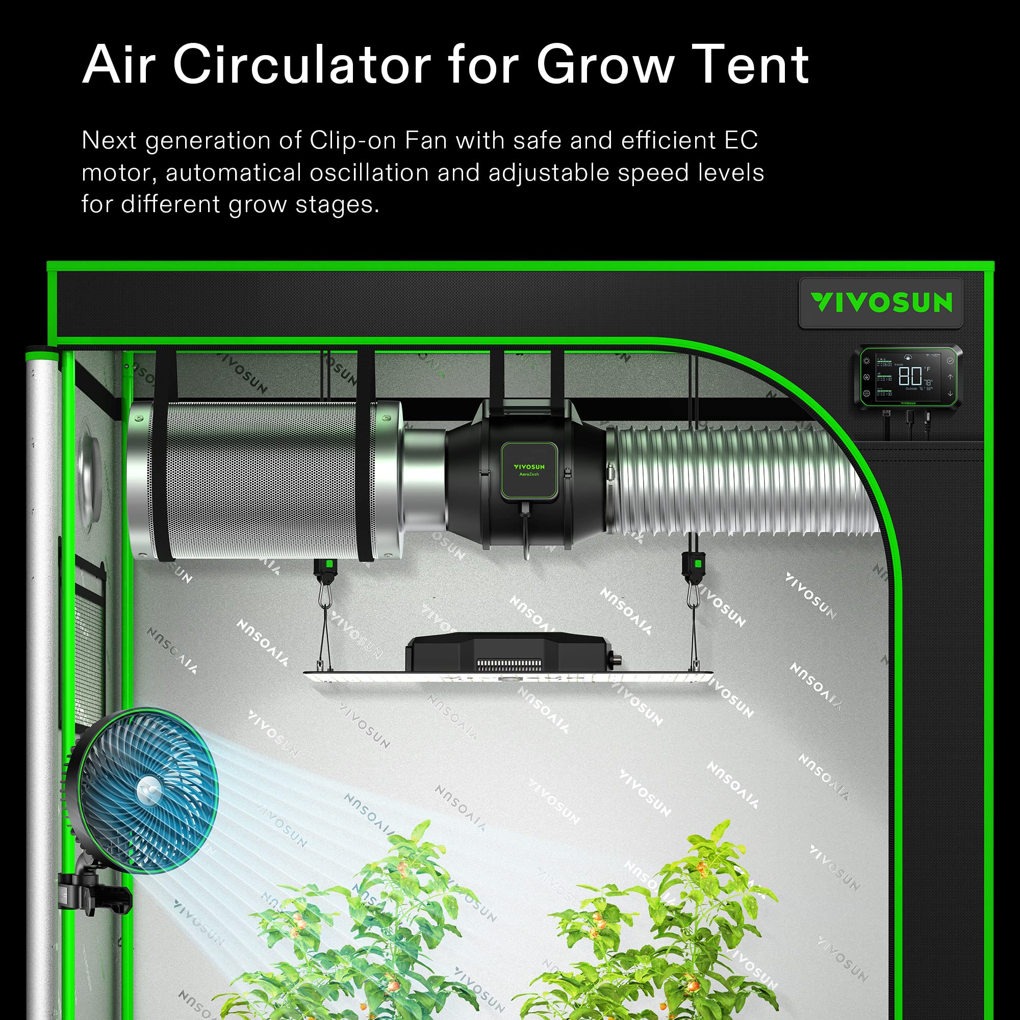 VIVOSUN AeroWave E6 Grow Tent Fan 6”, EC Motor, Smart Wifi Control, US Patented Auto Oscillating Clip fan, Weatherproof IP-54, Strong Airflow but Quiet for Hydroponic Ventilation Circulation