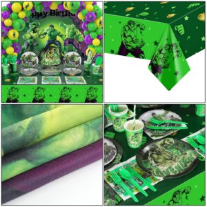 Hulk Birthday Party Supplies Decorations, Hulk Theme Backdrop, Tablecloth Balloons Kit Cups Plates Napkins Tableware Set for Kids Birthday Party Supplies