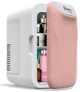 nxone mini fridge,8 can/6 liter small refrigerator,110vac/ 12v dc portable thermoelectric cooler and warmer freezer skincare desk little tiny fridge for cosmetics,foods, bedroom,dorm,office,and car