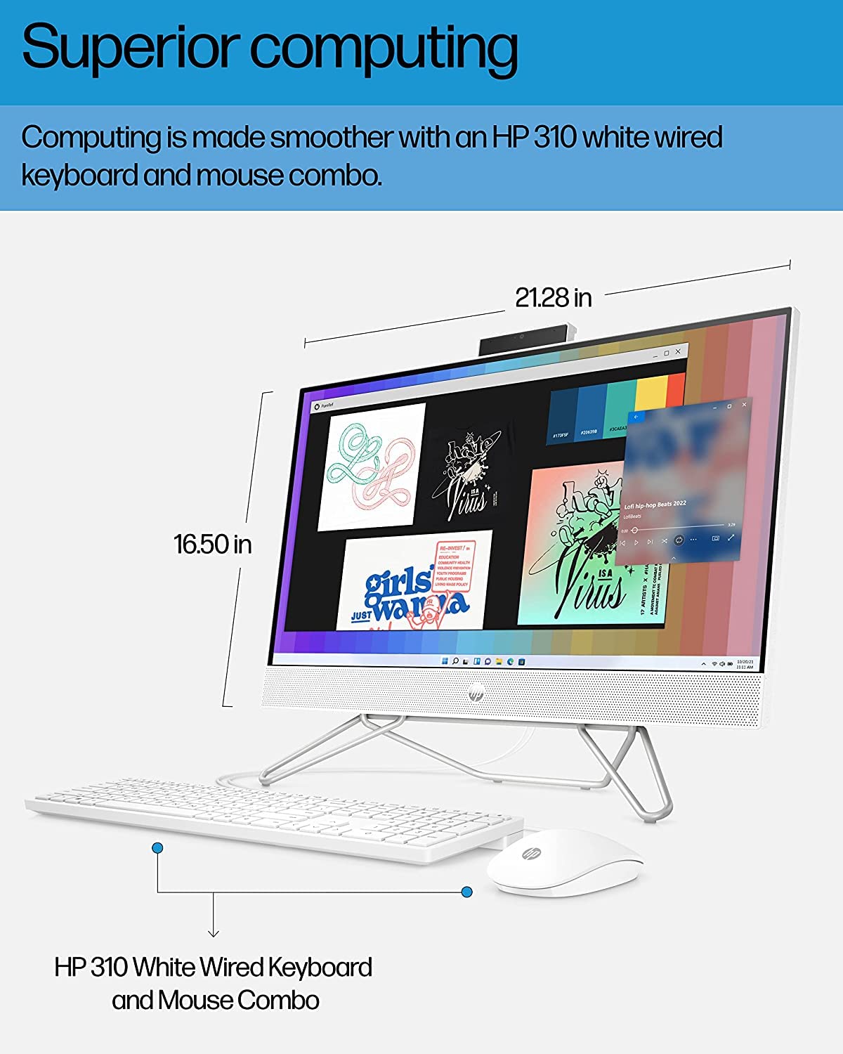 HP 2024 24'' FHD IPS Touchscreen All-in-One Desktop PC Intel 2-Core i3-1115G4 Intel UHD Graphics 16GB DDR4 1TB NVMe SSD WiFi AC BT RJ-45 HDMI Webcam Speaker Windows 11 Pro White w/RE USB Drive