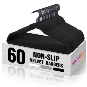 house day black velvet hangers 60 pack, velvet clothes hangers non slip felt hangers, heavy duty coat hangers for closet, ultra slim hangers black hangers space saving hangers for suits, shirt