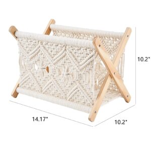 Mkono Macrame Magazine Rack and Boho Storage Baskets Organizer for Home Bedroom Living Room College Dorm Bed, Set of 3