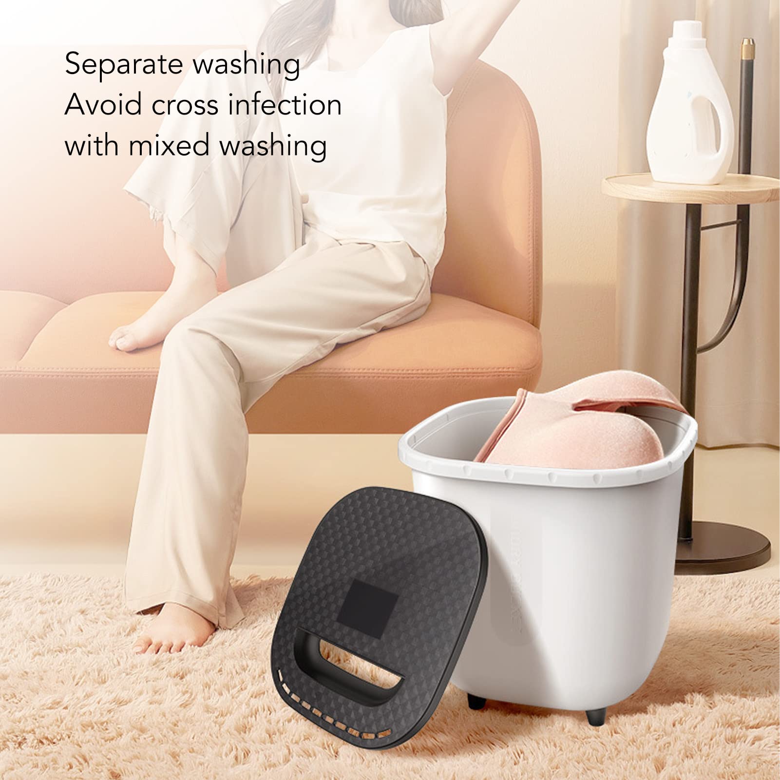 Kufoo Portable Washing Machine, 6L Mini Automatic Underwear Clothing Washer, 27W Small Deep Washing Laundry Machine, 30 Mins Automatic Shutdown for Home, Appartment, Travel and Dorms