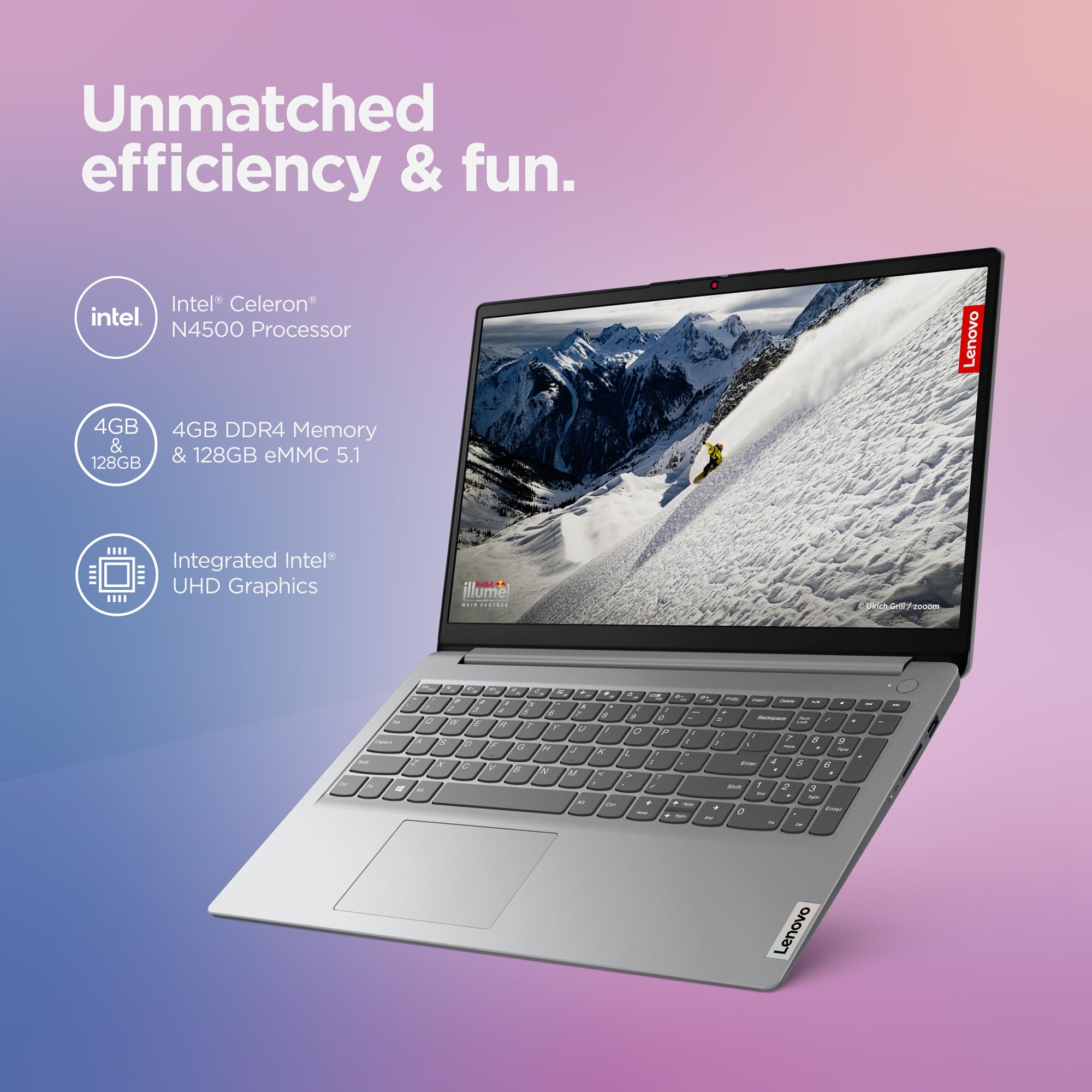 Lenovo IdeaPad 1i - (2023) - Everyday Laptop Computer - Windows 11-15.6" FHD - 4GB Memory - 128GB Storage - Intel Celeron N4500 - Cloud Grey