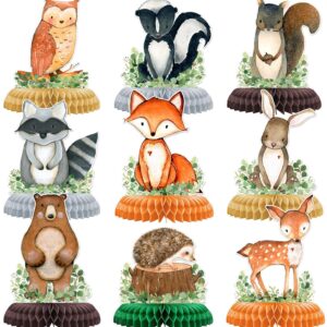 9Pcs Woodland Animals Honeycomb Centerpieces, Woodland Baby Shower for Table Decorations, Forest Themed Birthday Party Supplies, Wild One Birthday Party Decorations for Boys Girls