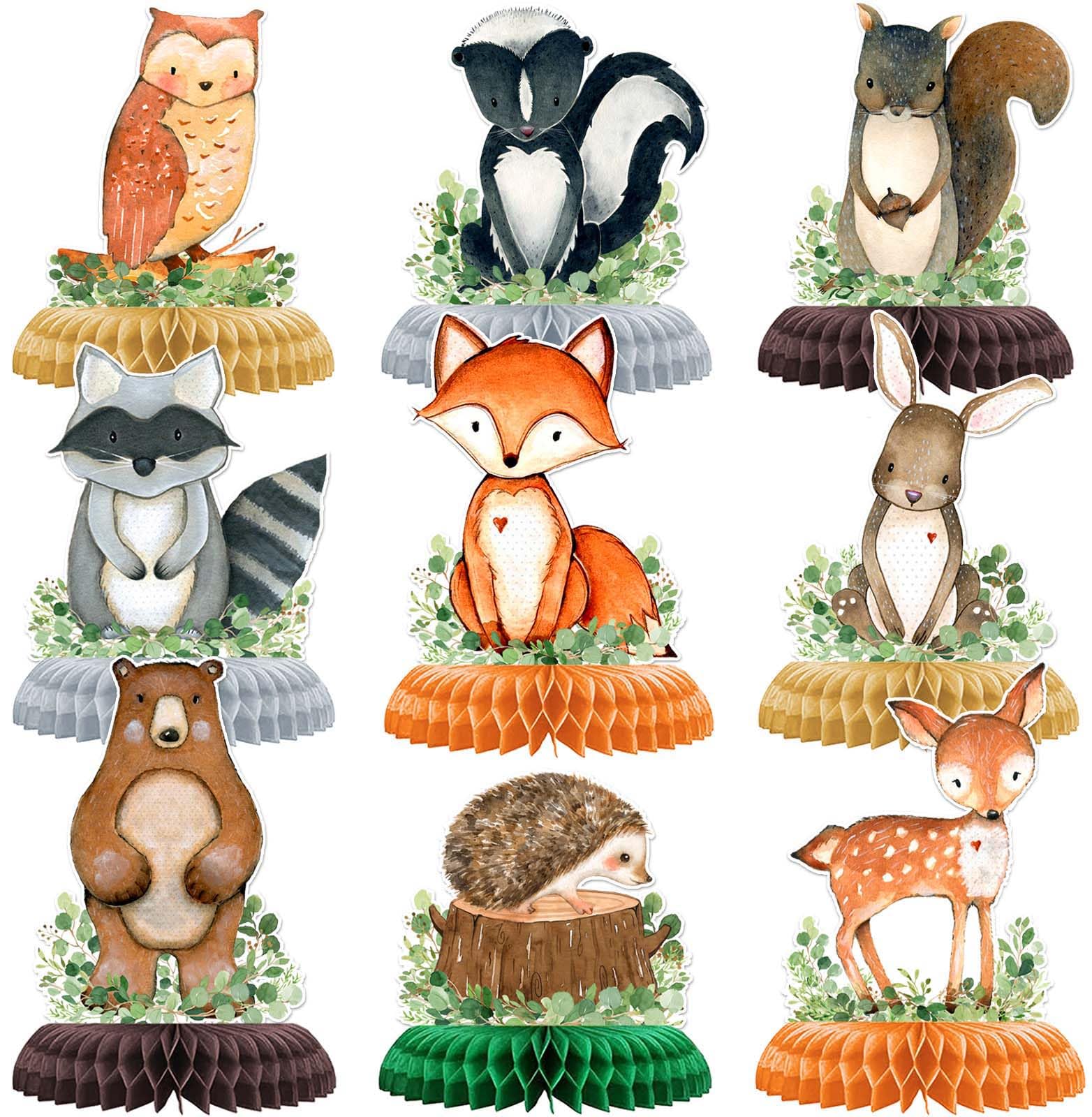 9Pcs Woodland Animals Honeycomb Centerpieces, Woodland Baby Shower for Table Decorations, Forest Themed Birthday Party Supplies, Wild One Birthday Party Decorations for Boys Girls