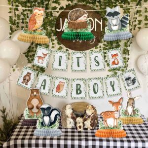 9Pcs Woodland Animals Honeycomb Centerpieces, Woodland Baby Shower for Table Decorations, Forest Themed Birthday Party Supplies, Wild One Birthday Party Decorations for Boys Girls