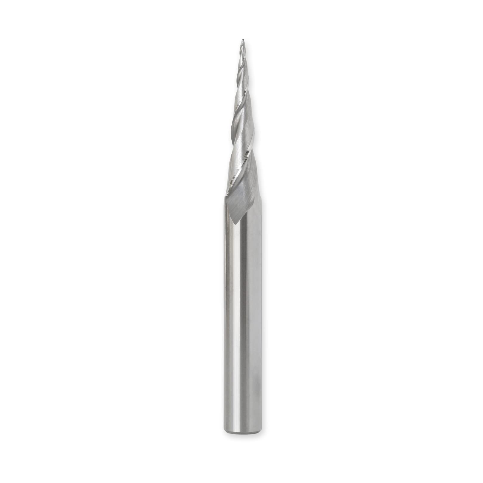 ROUTYBITS - 1/32” Tip Diameter (0.015 in Radius), Tapered Ball Nose Router Bit, 1/4 Inch Dia Shank, 6.3 Degree, Solid Carbide Spiral End Mill, 3D Carving and Engraving, CNC Router Bits